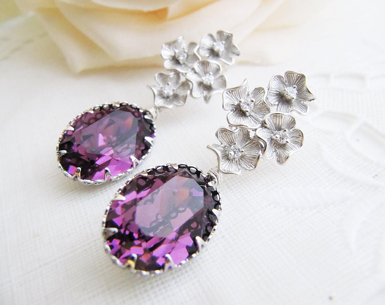 Bridal Earrings Matte Rodium Flower With Cubic Zirconia Ear Posts And ...